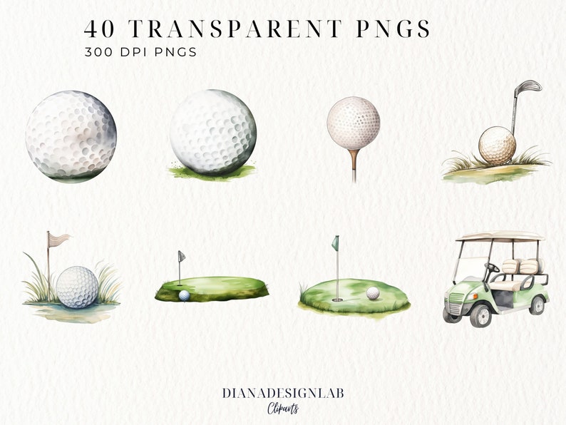 Watercolor Clipart Golf, Commercial Use, Sports Balls Download, Golf ...