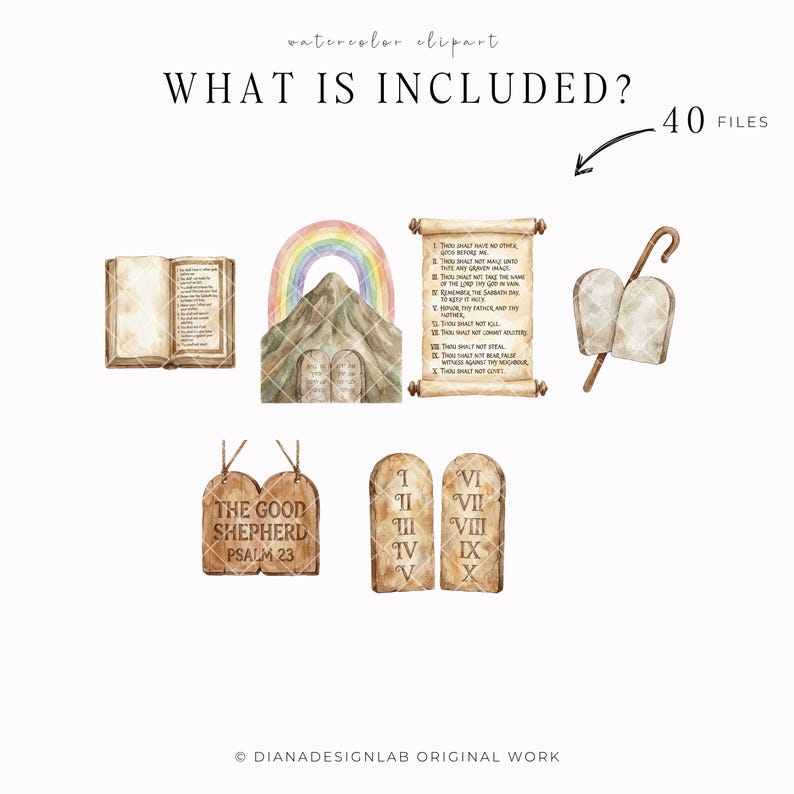 Watercolor Ten Commandments Clipart, Bible Story Bundle, Christian ...