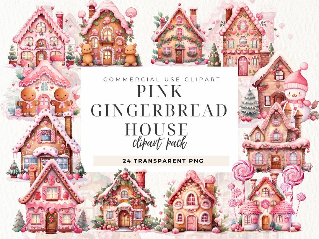 Pink Gingerbread House Clipart, Gingerbread Clipart, Christmas Cookies ...