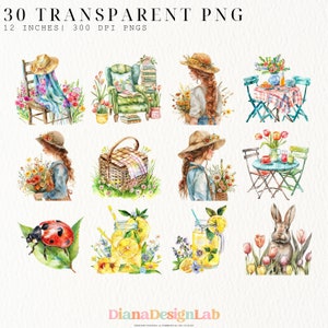 Cozy Spring Clipart, Watercolor Spring, Cottagecore Spring, Paper Craft ...