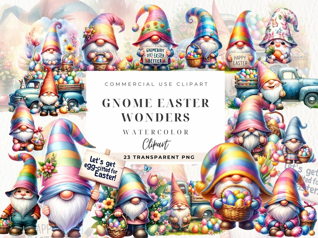 Watercolor Easter Gnome Clipart, Commercial Use, Spring Gnome Png ...