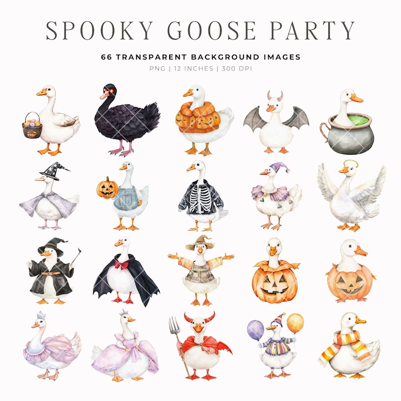 Halloween Silly Goose Clipart – Watercolor Spooky Goose PNG Set ...