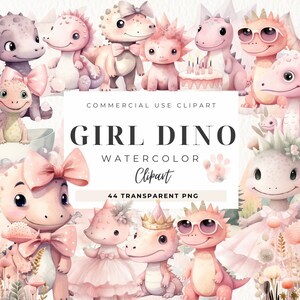 Girl Dino Watercolor Clipart, Baby Shower, Dino Digital Download ...