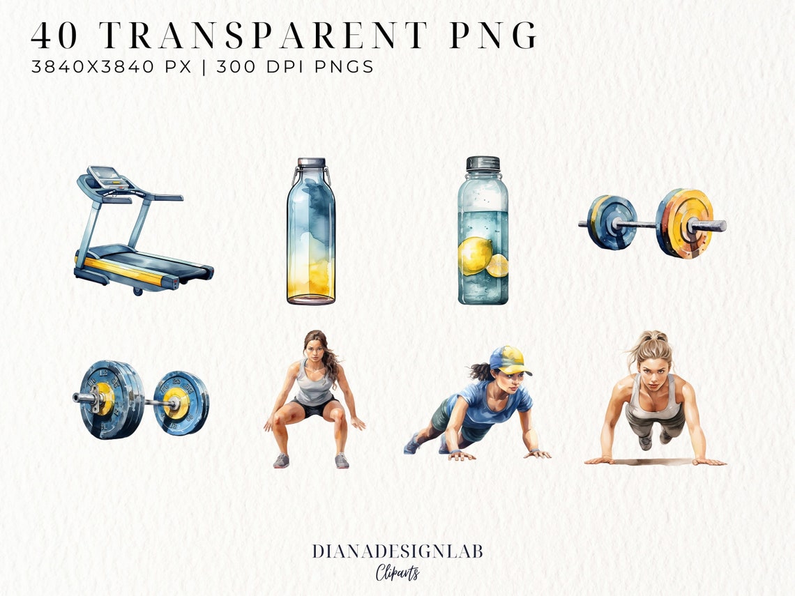 Workout Watercolor Clipart, Fitness Illustration, Gym Clip Art, Women ...