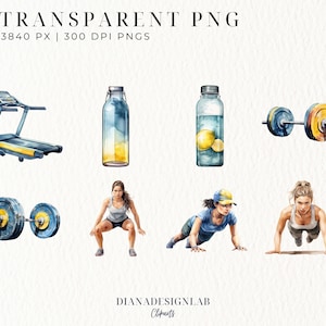 Workout Watercolor Clipart, Fitness Illustration, Gym Clip Art, Women ...
