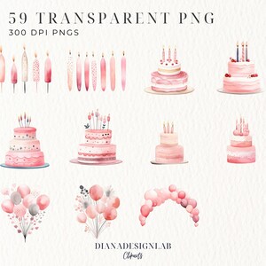 Watercolor Birthday Party Cake Present Balloons Clipart Bundle, Happy ...