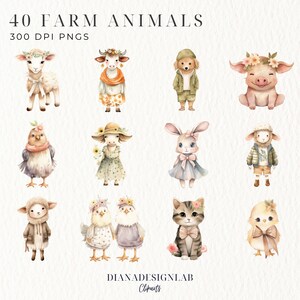 Spring Farm Clipart Bundle, Watercolor Floral Farm Baby Shower ...