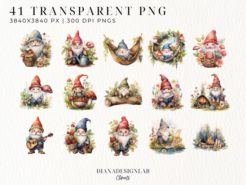 Watercolor Forest Gnomes Clipart, Camping Gnome, Commercial Use, Garden ...