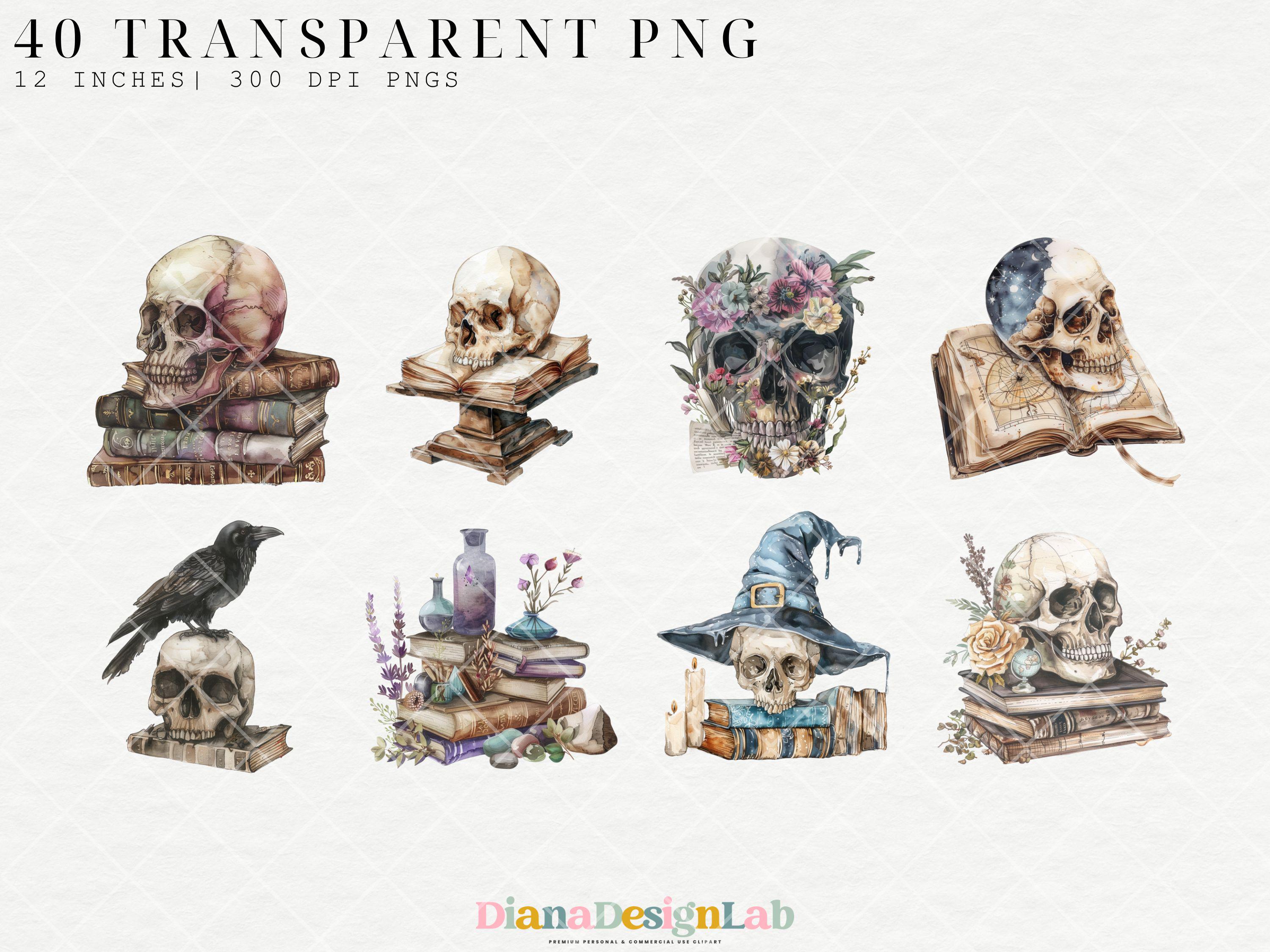 Skull With Books Clipart, Librarian Svg, Gothic Fantasy Book Art, Book ...