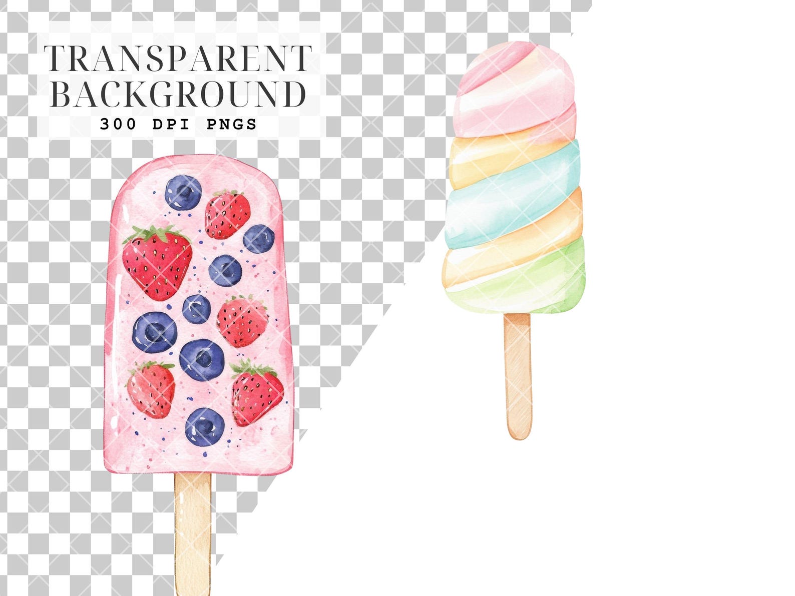 Watercolor Popsicle Clipart: Summer Ice Cream Graphics (commercial Use ...