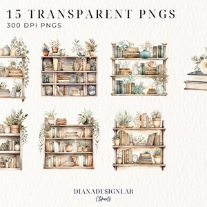 Bookshelves Clipart, Cottagecore, Book Clip Art, Boho Vintage Reader ...