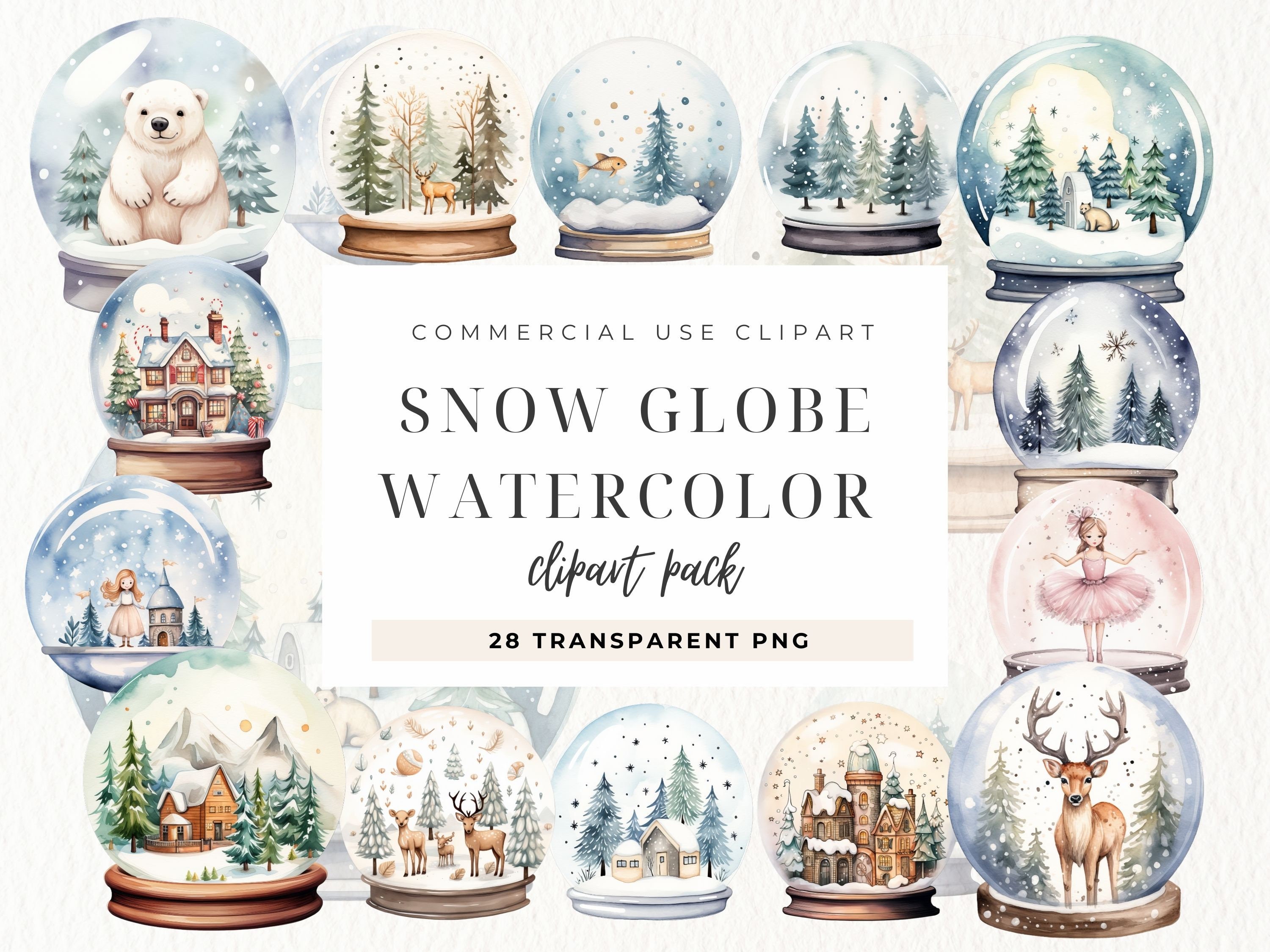 Christmas Snow Globe Clipart, Watercolor Snowglobe Clipart, Snowman ...