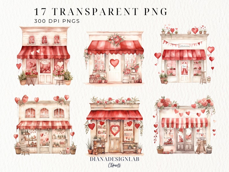 Valentines Shop Clipart, Coffee Shop Clipart, Romantic Clipart, Love ...