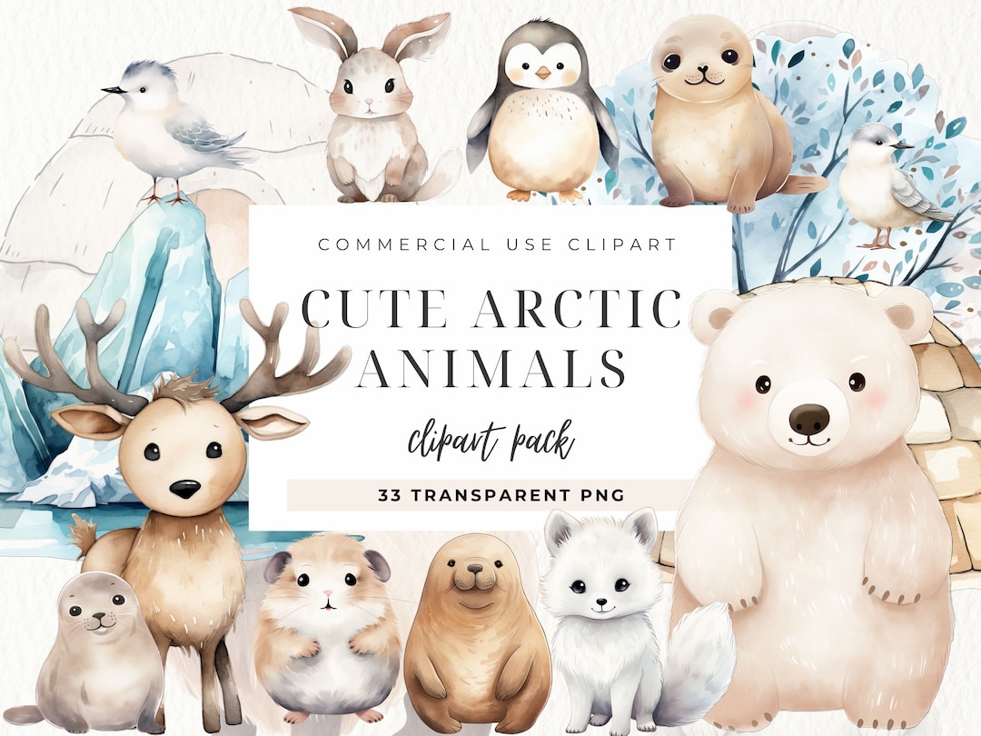 Winter Wonderland Clipart, DIGITAL DOWNLOAD, Kawaii Arctic Animals Set ...