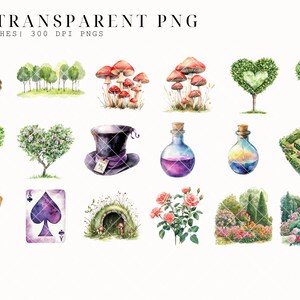 Alice in Wonderland Clipart Watercolor, Tea Party Decor, Whimsicall ...