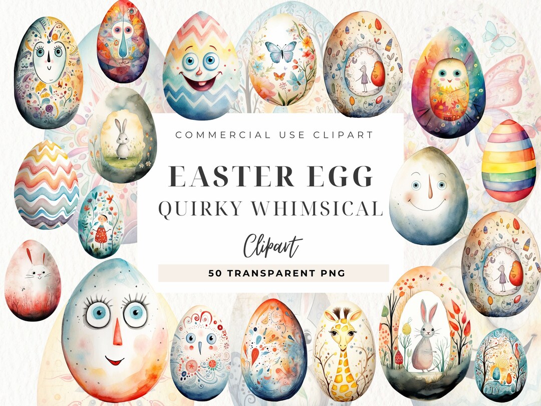 Watercolor Easter Eggs Clipart, Whimsical Quirky Egg, Painted Pastel ...