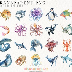 Ocean Animals Clipart Watercolor, Cute Under the Sea, Sea Turtle, Sea ...