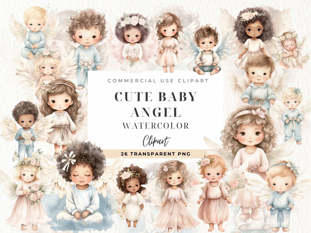 Cute Baby Angel Clipart, Digital Download, Baby Shower, Wing Girl Png, Commercial Use, Nativity ...
