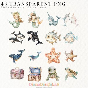 Sealife Clipart, Under the Sea Birthday, Ocean Clip Art, Narwhal ...