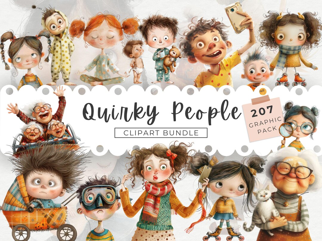 Quirky People Clipart, Commercial Use, Whimsical Ephemera, Magical ...