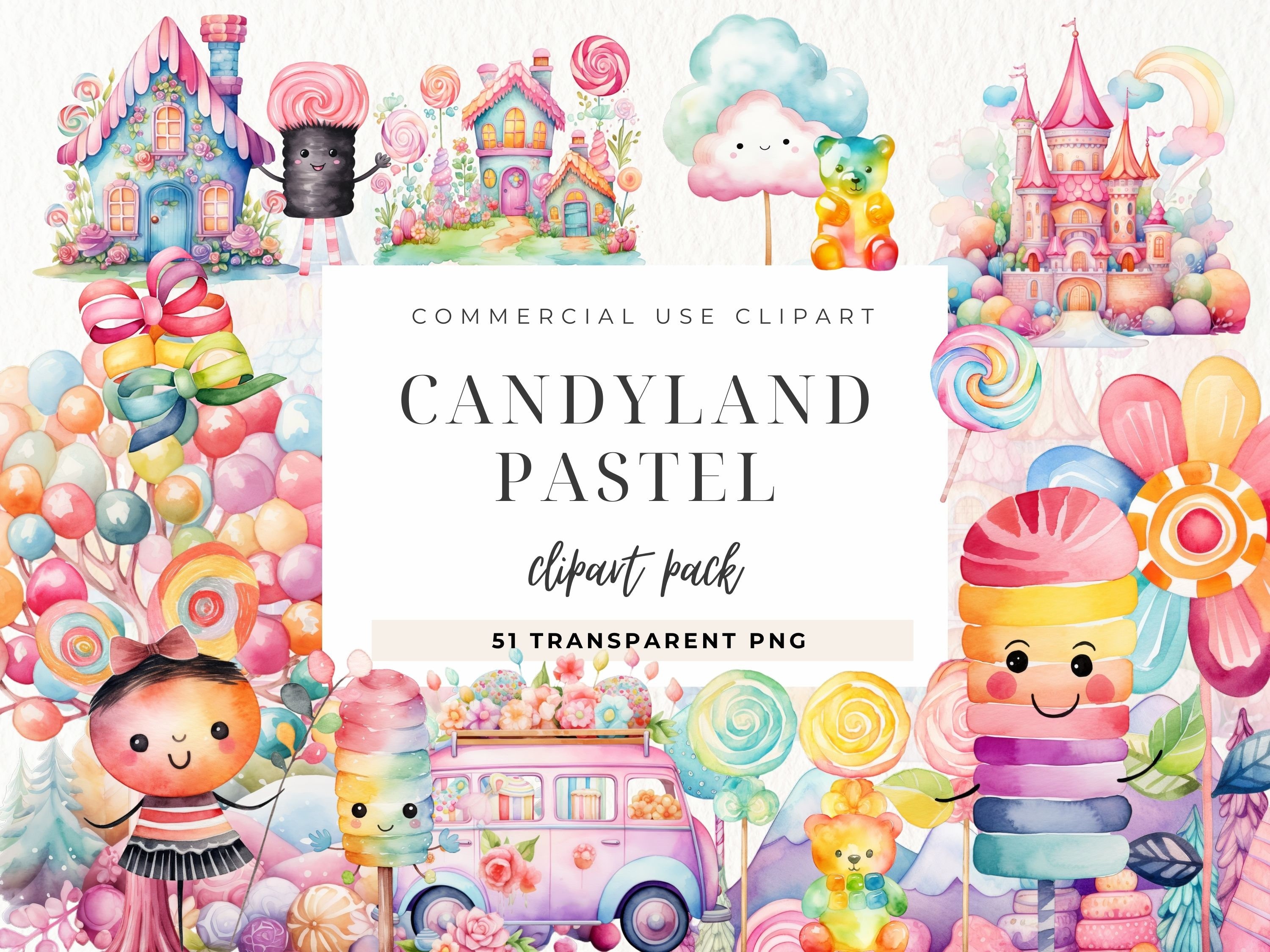 Candyland Clipart, Watercolor Ice Cream, Lollipop Clipart, Commercial ...
