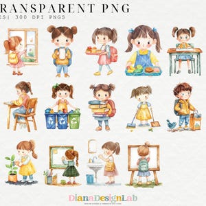 School Duties Clipart, Teacher, Daily Routine, Housekeeping, Digital ...