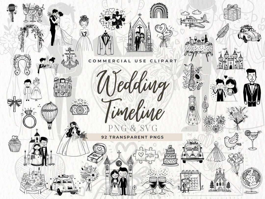 Wedding Timeline Icons Clipart, Marriage Icon Pack, Wedding Card SVG ...