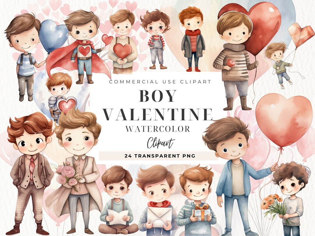 Boy Valentine Clipart, Valentine Clipart, Love Digital Download, Cute ...