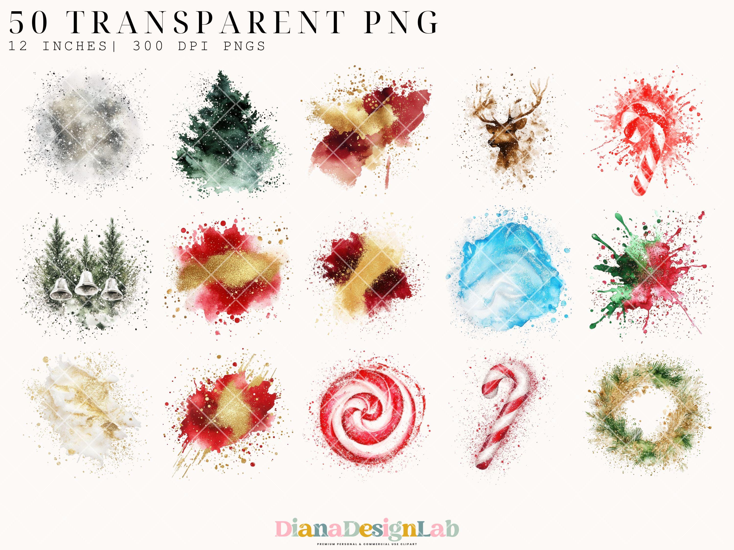 Christmas Splash Clipart, Pastel Watercolor Alcohol Ink Splatter, Xmas ...