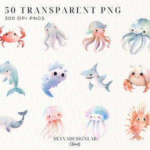 Baby Sea Animals Clipart, Whale Clip Art, Turtle, Jellyfish, Nursery ...