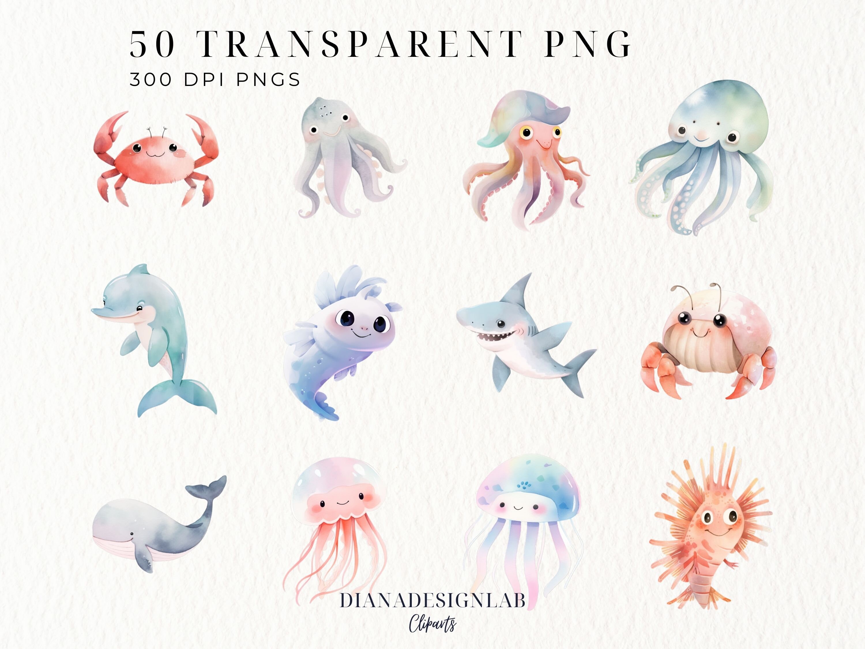 Baby Sea Animals Clipart, Whale Clip Art, Turtle, Jellyfish, Nursery ...