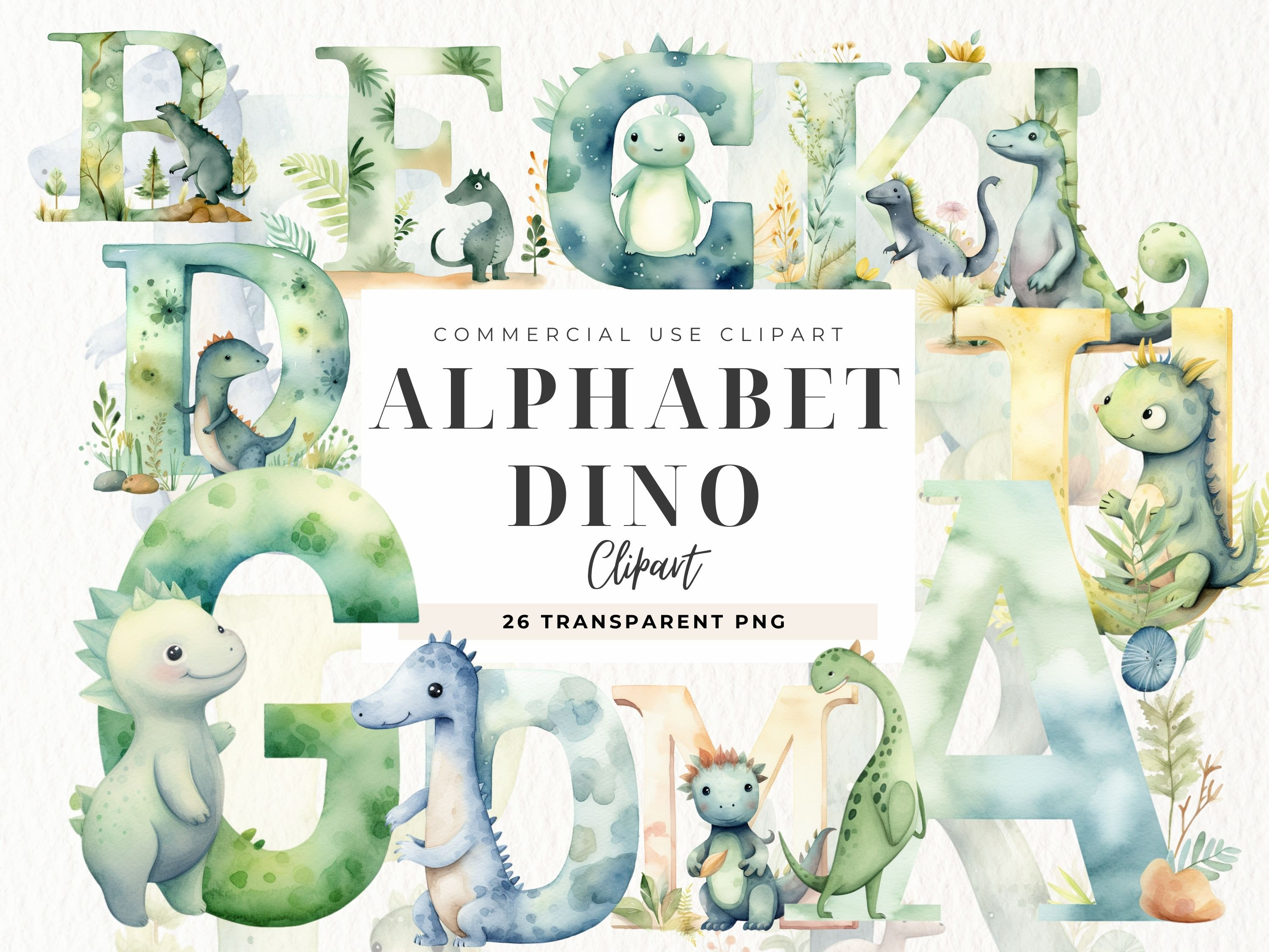 Dino Alphabet Clipart, Dinosaur Kids Alphabet, Sublimation Monogram ...