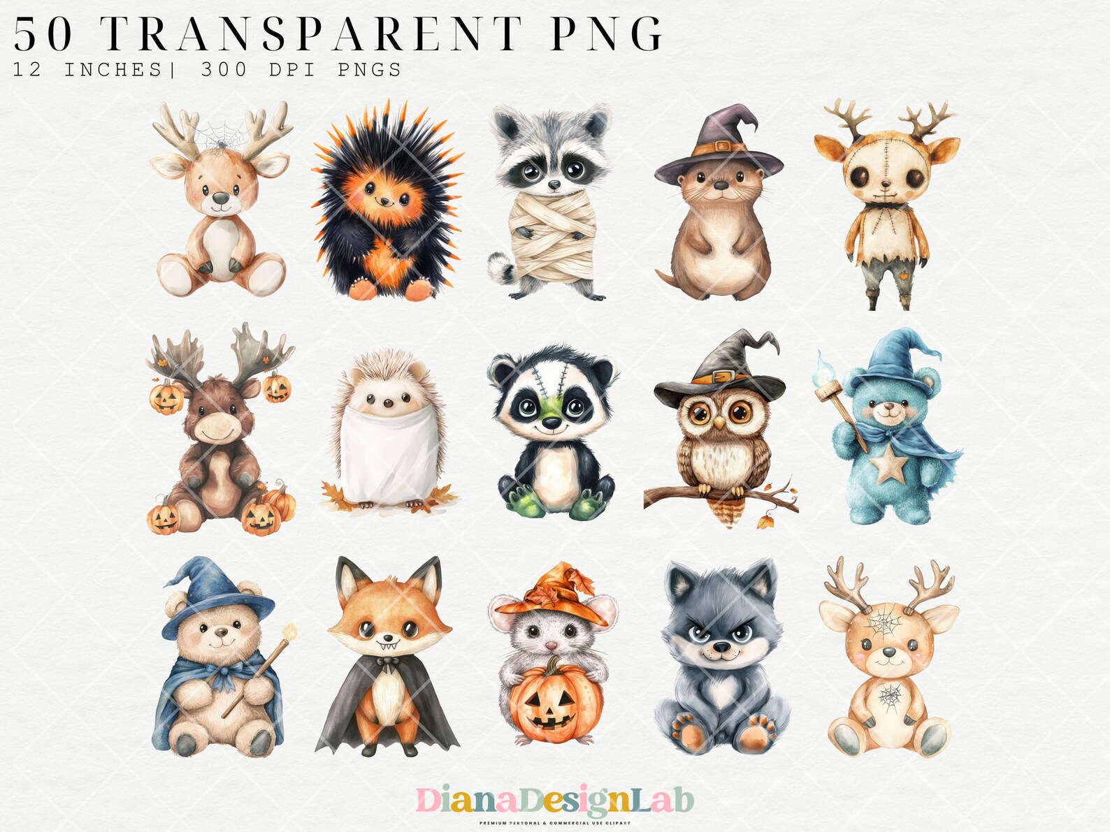 Woodland Halloween Watercolor Clipart, Nursery Decor, Spooky Clipart ...