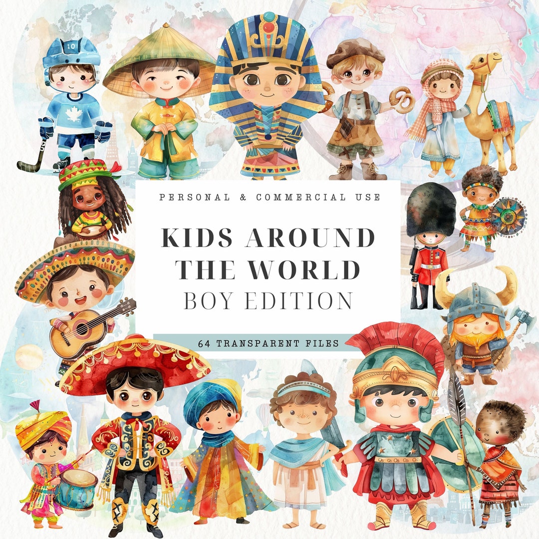 Children Around the World Clipart, Multicultural Boys, Traditional ...