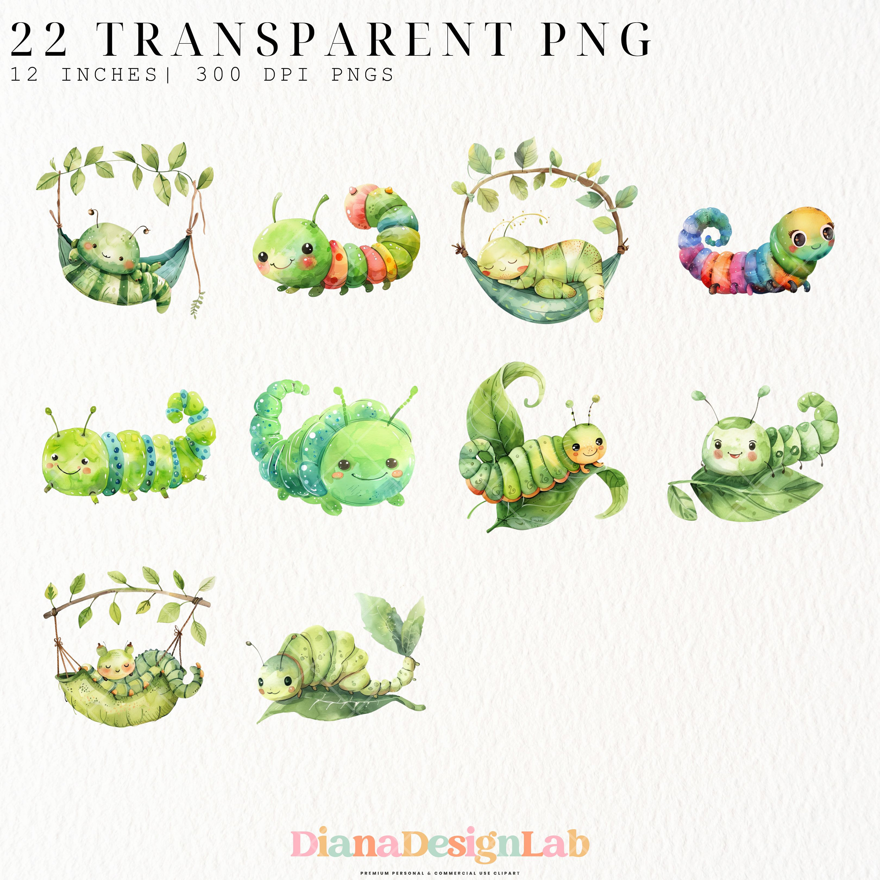 Watercolor Caterpillar Clipart, Instant Download,nursery Decor, Cartoon ...