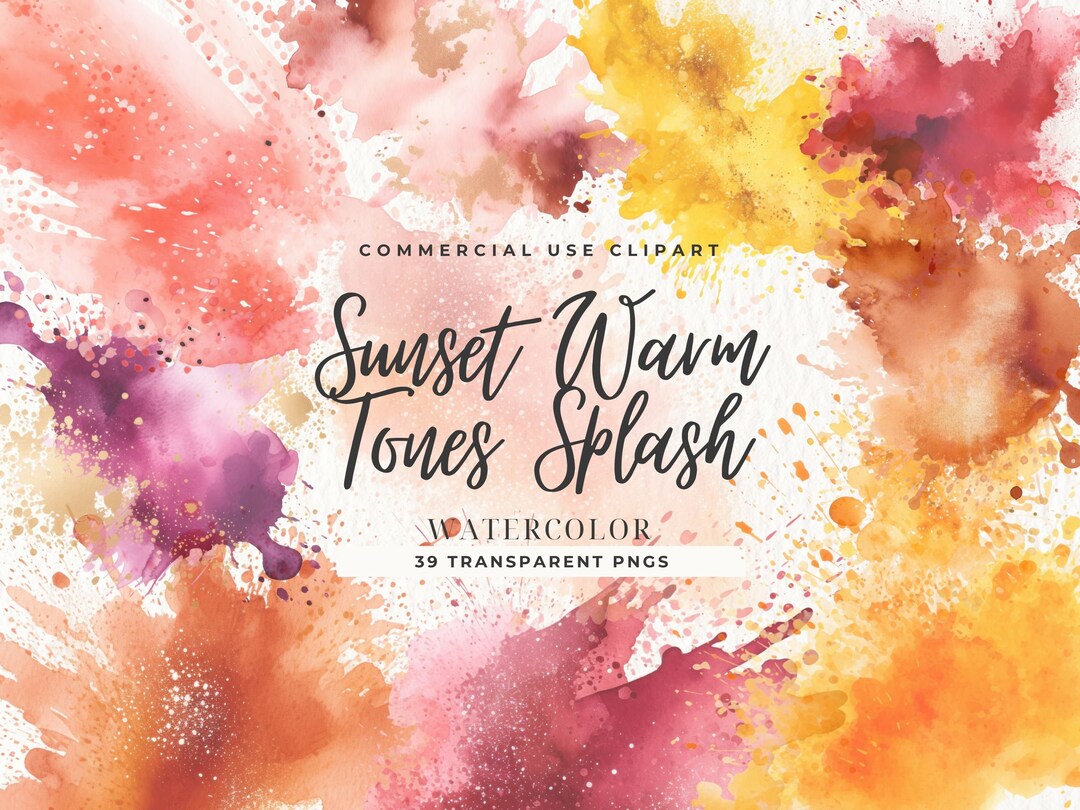 Sunset Warm Tones Watercolor Splatter Clipart, Abstract Background ...