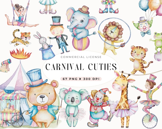 Circus and Animals Watercolor Clipart, Baby Shower Printable - Etsy Canada