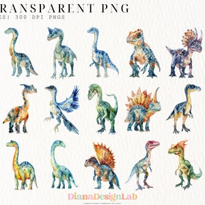 Dino Clipart Watercolor, Dinosaurs Clip Art, Cute Dino, Digital ...