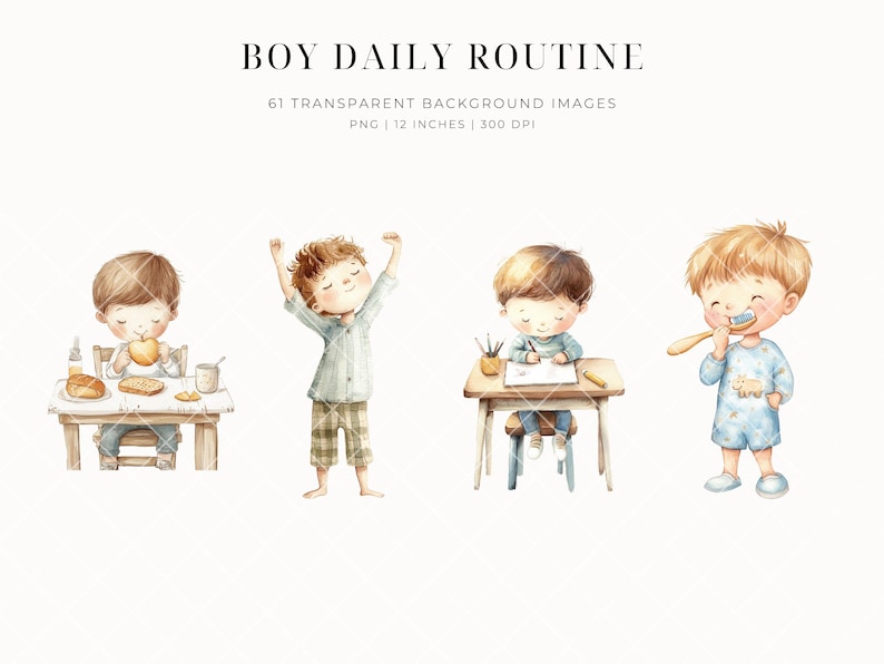 Daily Routine Clipart, Boy Everyday, Kids Clipart, Daily Schedule ...