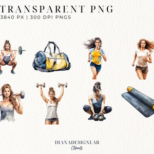 Workout Watercolor Clipart, Fitness Illustration, Gym Clip Art, Women ...