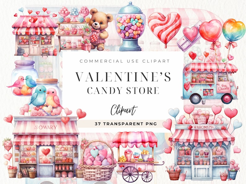 Valentine Candy Shop Clipart, Commercial Use, Sweet Clip Art, Candyland ...