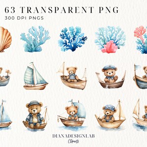 Cute Sailor Teddy Bear Clipart, Nautical Nursery Clip Art, Under the ...