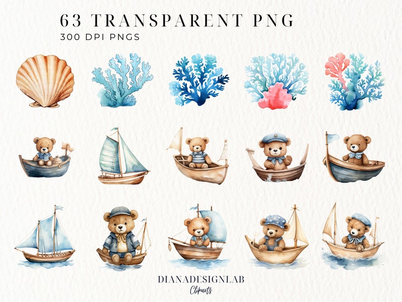 Cute Sailor Teddy Bear Clipart, Nautical Nursery Clip Art, Under the ...