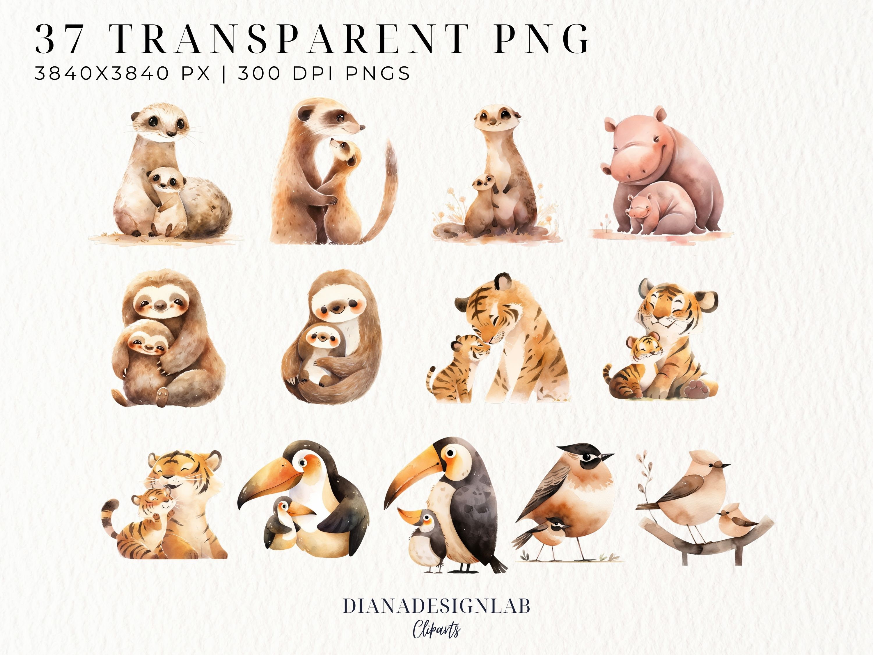 Mother Safari Animal Clipart, Safari Family Clip Art, Mothers Day, Baby ...