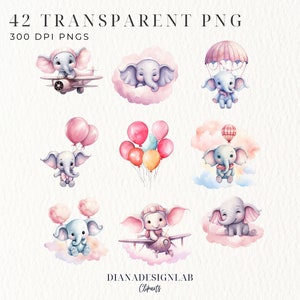 Baby Girl Elephant Clipart, Baby Shower, Cute Elephant With Ballons ...