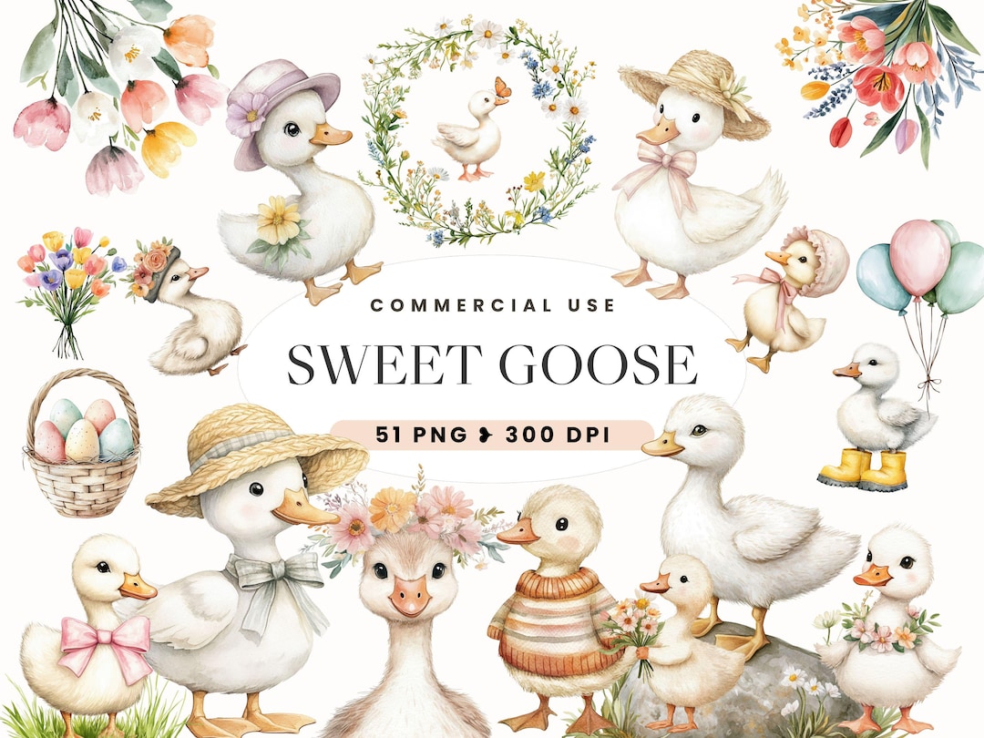 Spring Baby Goose Clipart, Whimsical Duck Easter, Vintage Cottagecore ...