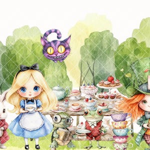 Alice in Wonderland Clipart Watercolor, Tea Party Decor, Whimsicall ...