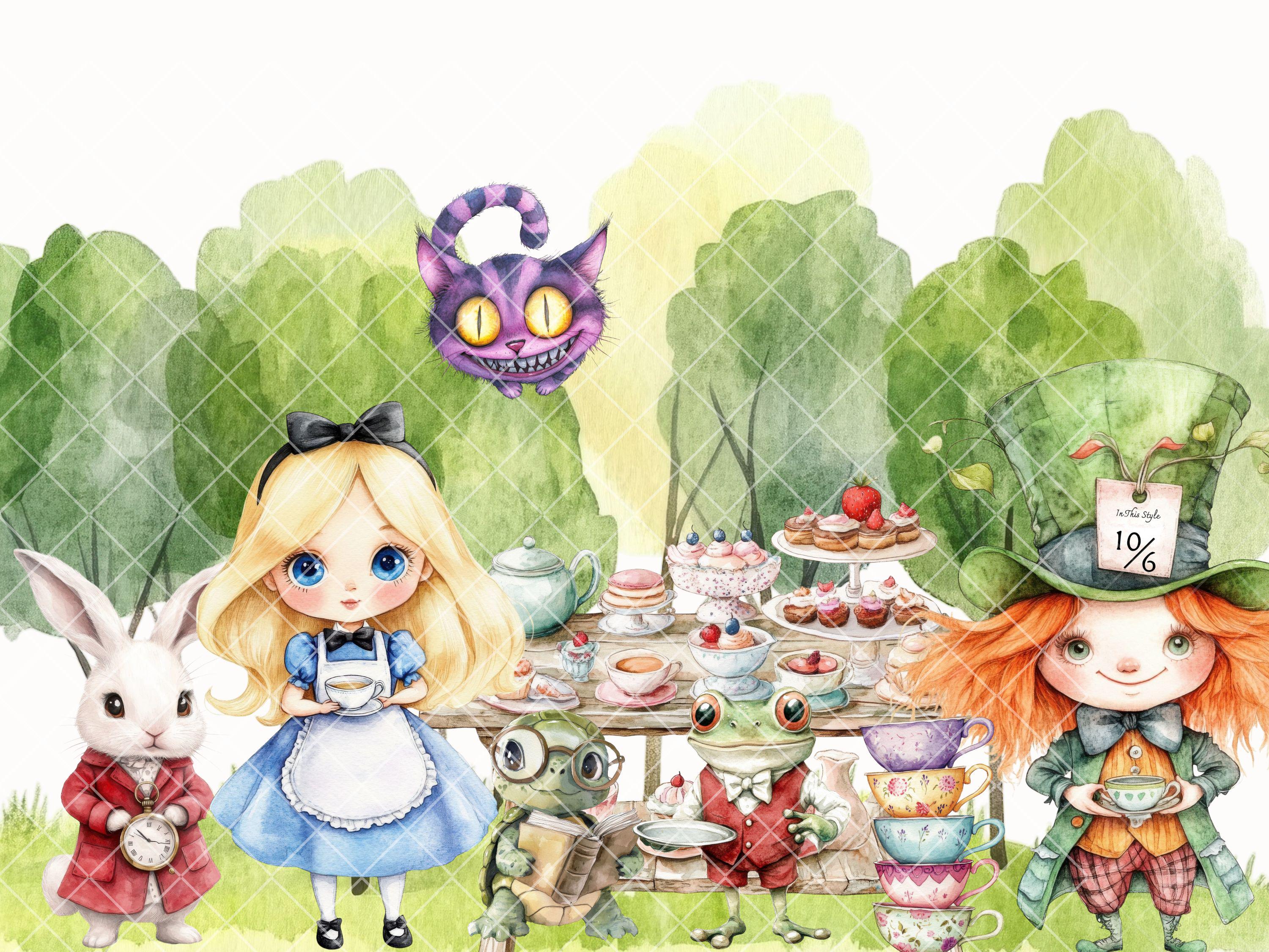 Alice in Wonderland Clipart Watercolor, Tea Party Decor, Whimsicall ...