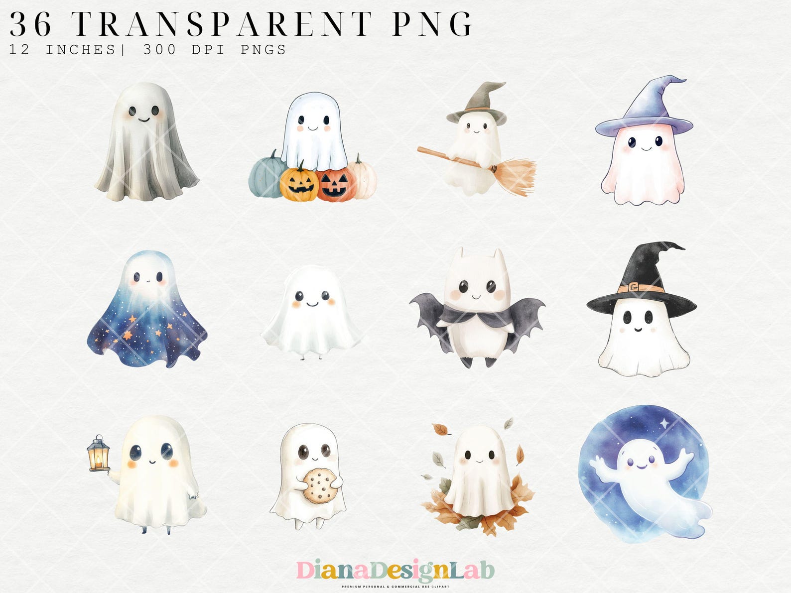 Cute Ghost Watercolor Clipart, Cute Halloween, Instant Download, Kids ...