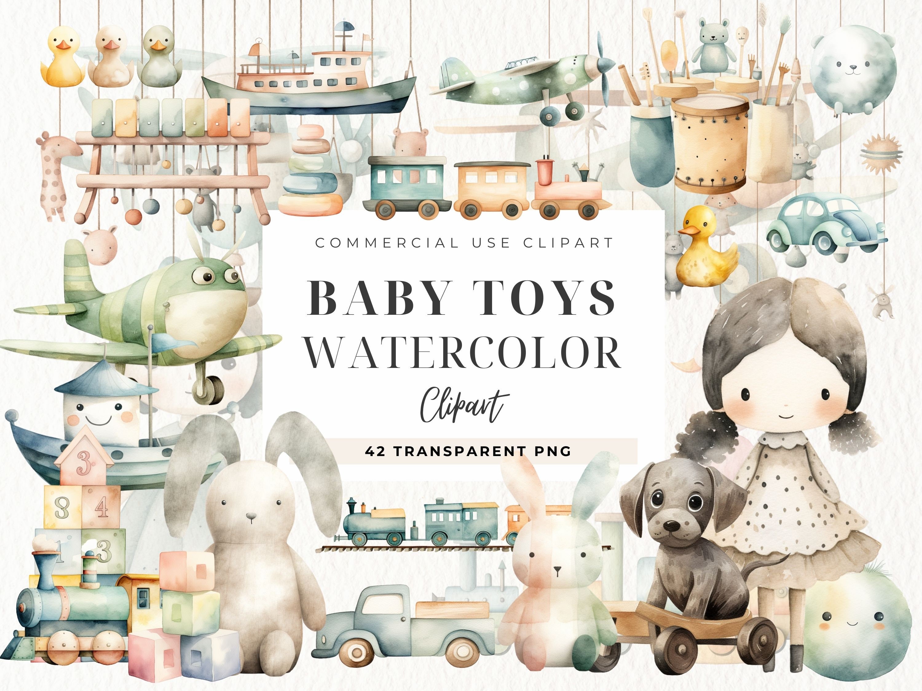 Watercolor Baby Toy Clipart Nursery Decor Newborn Children - Etsy